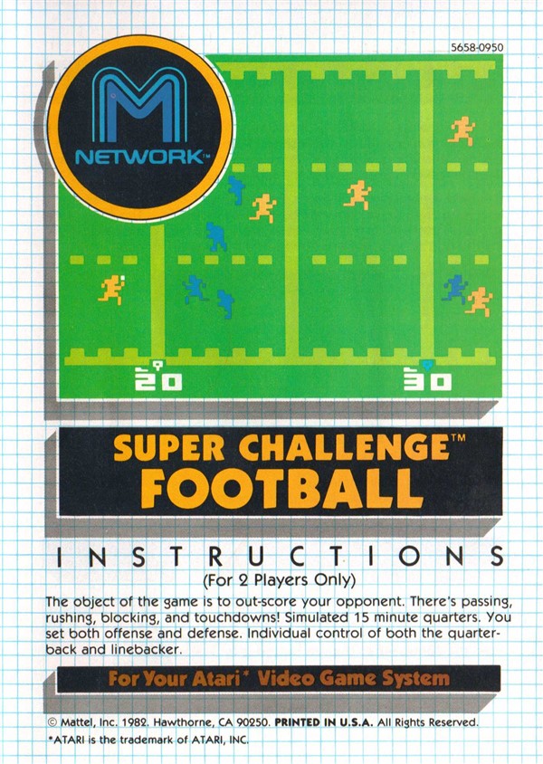 Atari 2600 VCS Super Challenge Football Scans Dump Download