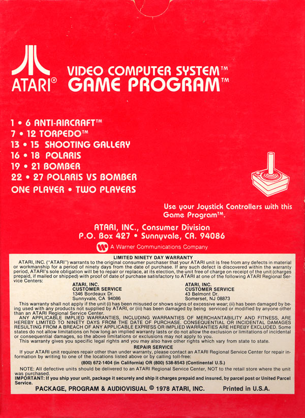 Atari 2600 VCS Air-Sea Battle : scans, dump, download, screenshots, ads ...