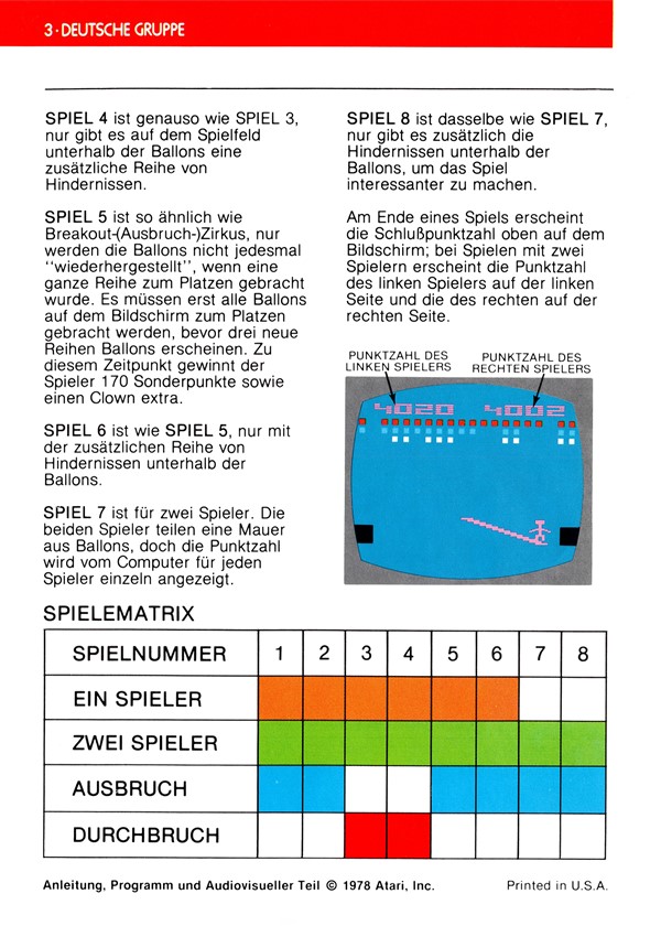 Atari 2600 VCS Circus Atari : scans, dump, download, screenshots, ads ...
