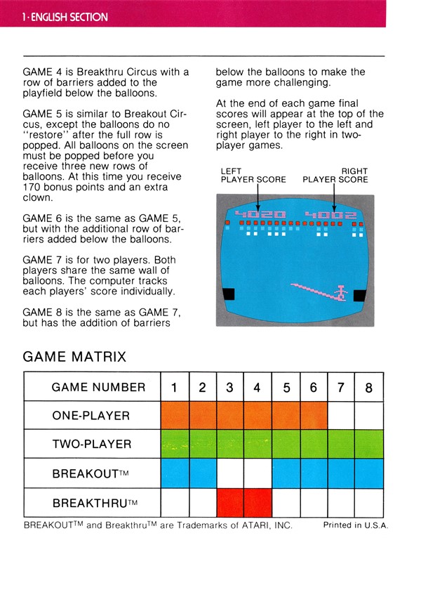 Atari 2600 VCS Circus Atari : scans, dump, download, screenshots, ads ...
