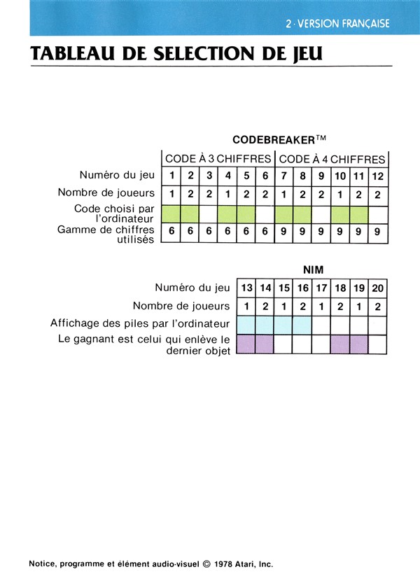 Atari 2600 VCS Codebreaker : scans, dump, download, screenshots, ads ...