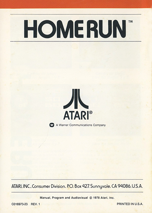 Atari 2600 VCS Home Run : scans, dump, download, screenshots, ads ...