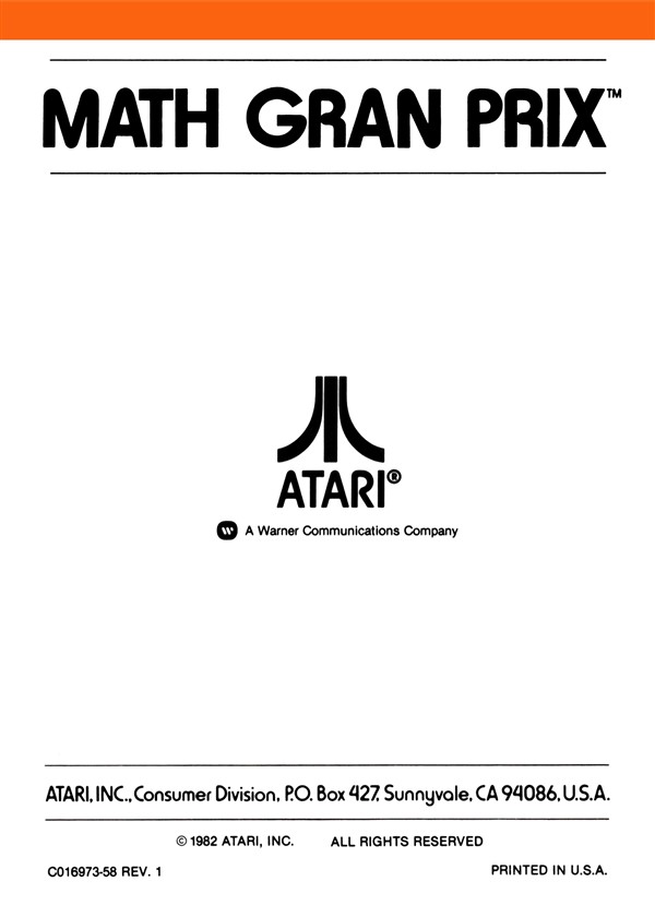 Atari 2600 VCS Math Gran Prix : scans, dump, download, screenshots, ads ...