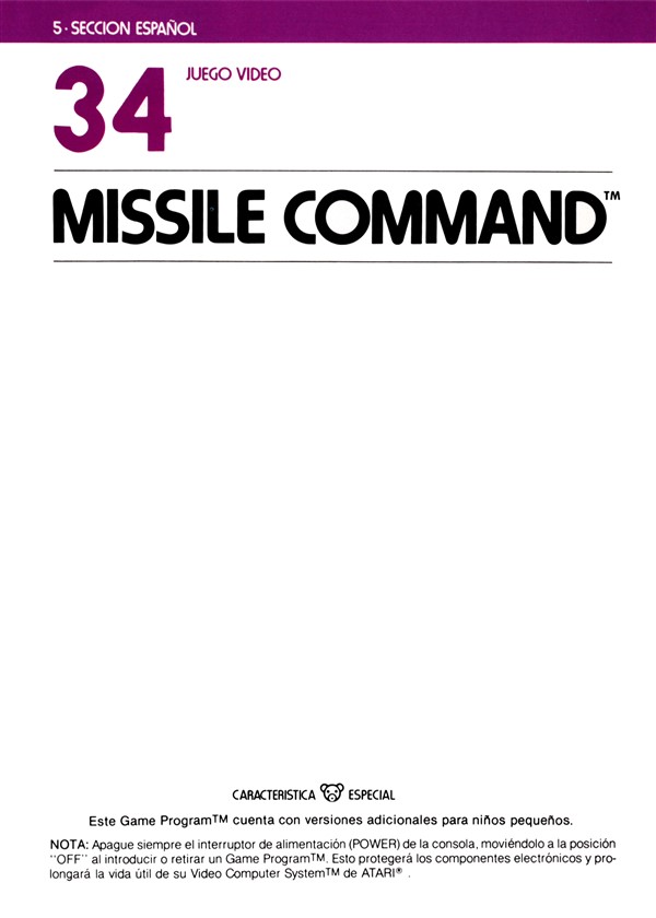 Atari 2600 VCS Missile Command : scans, dump, download, screenshots ...